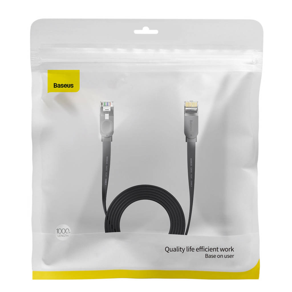 Baseus high Speed Six types of RJ45 Gigabit network cable (flat cable)10m Black - 4GSM.COM