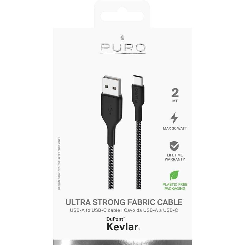 PURO Fabric Ultra Strong - Cable braided heavy duty USB-A/USB-C 2m ...